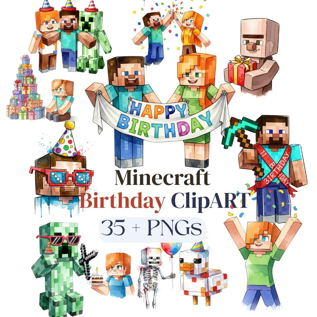 Minecraft Birthday PNG Clipart – 35+ Digital Download Images – High ...