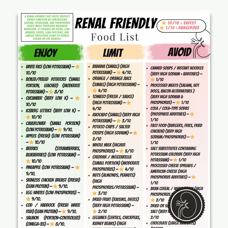 Renal Diet Food List Printable | Kidney Food Guide | Renal Nutrition ...