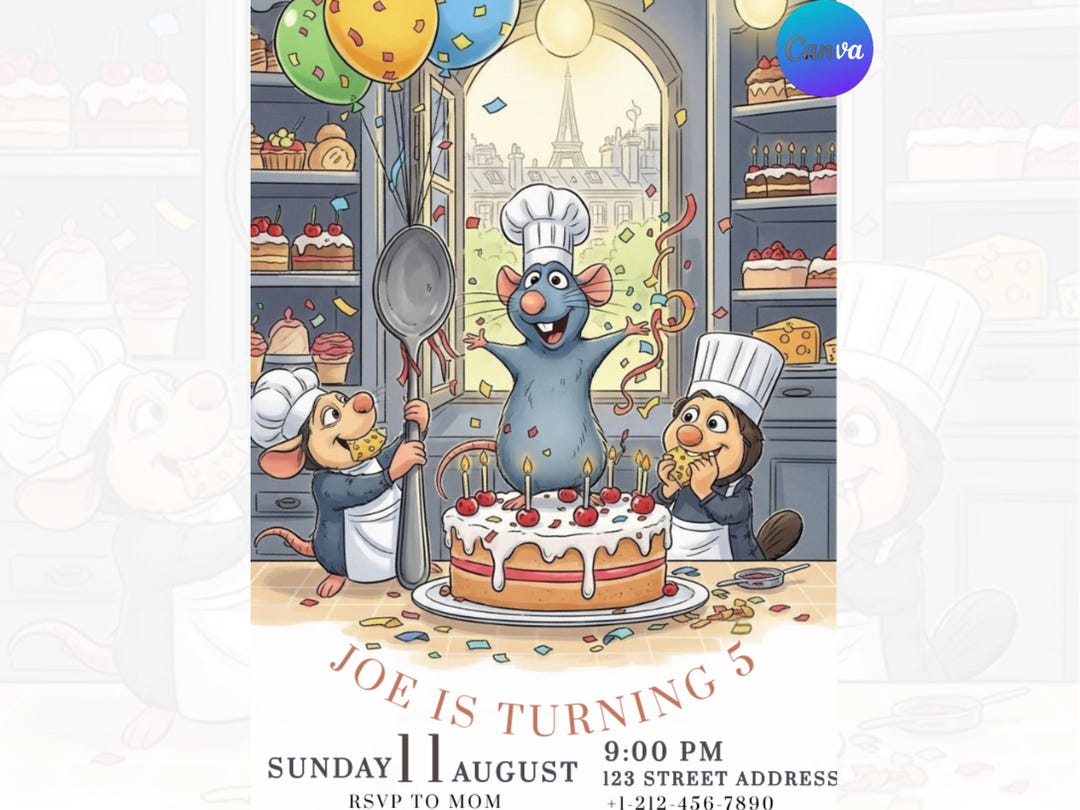 Ratatouille Birthday Invitation Template – Editable Canva Download ...