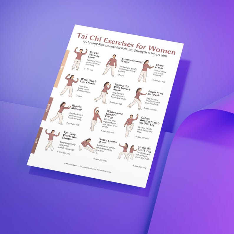 Tai Chi Exercises for Women Printable | Seated Exercise and Chair ...