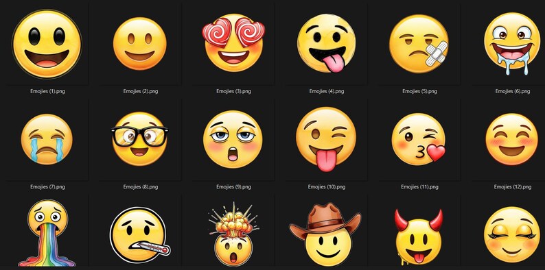 33 High Quality Emojies PNG Clipart Set | Cute Emoji Faces PNG | Vector ...