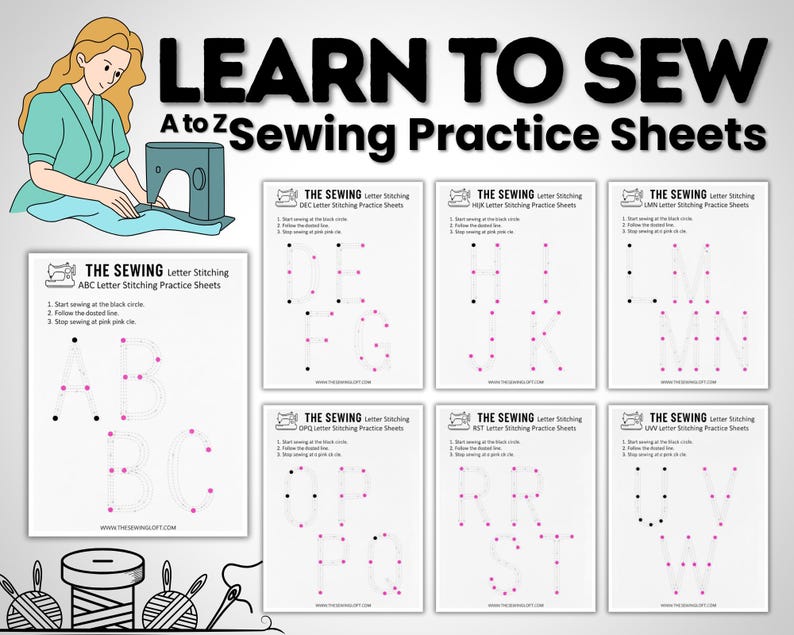 Learn to Sew Practice Sheets | Printable Sewing Patterns for Beginners ...
