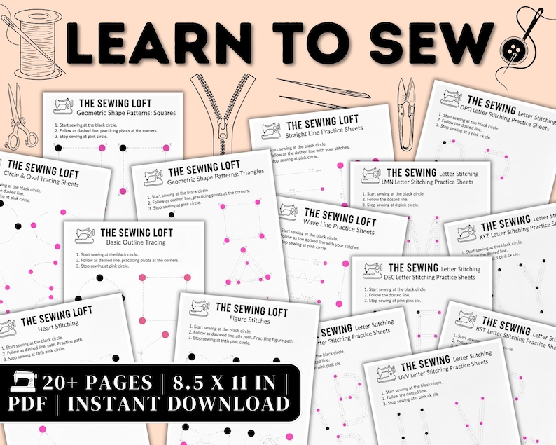 Learn to Sew Practice Sheets | Printable Sewing Patterns for Beginners ...