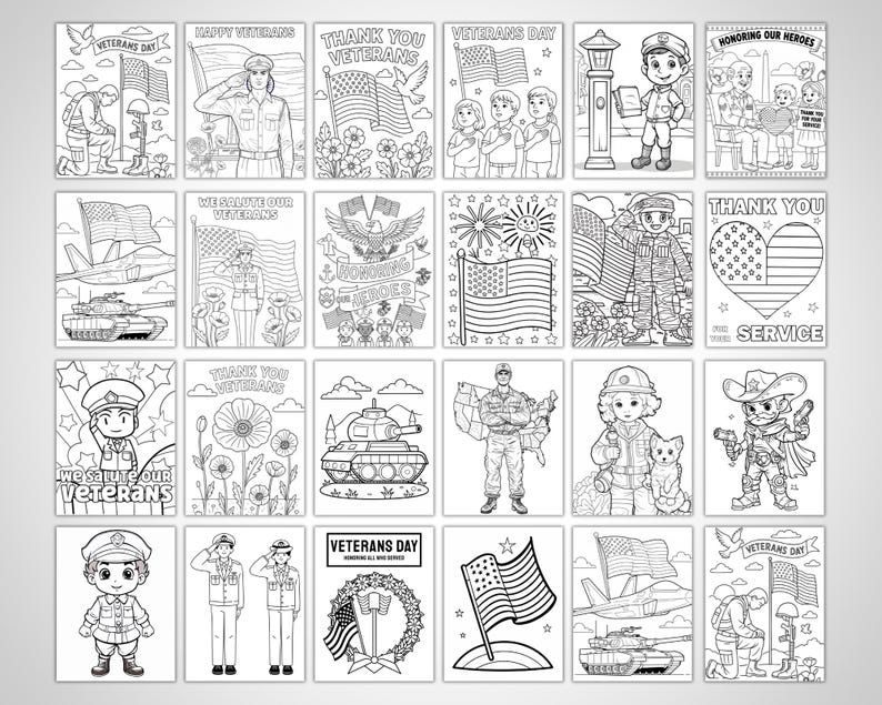 Veterans Day Coloring Pages, Kids Printable Craft (PDF Digital Download ...