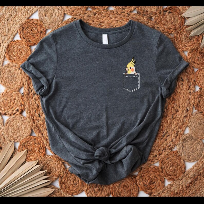 Pocket Bird Illustration Tee, Minimal Animal Line Art Top, Small Parrot ...