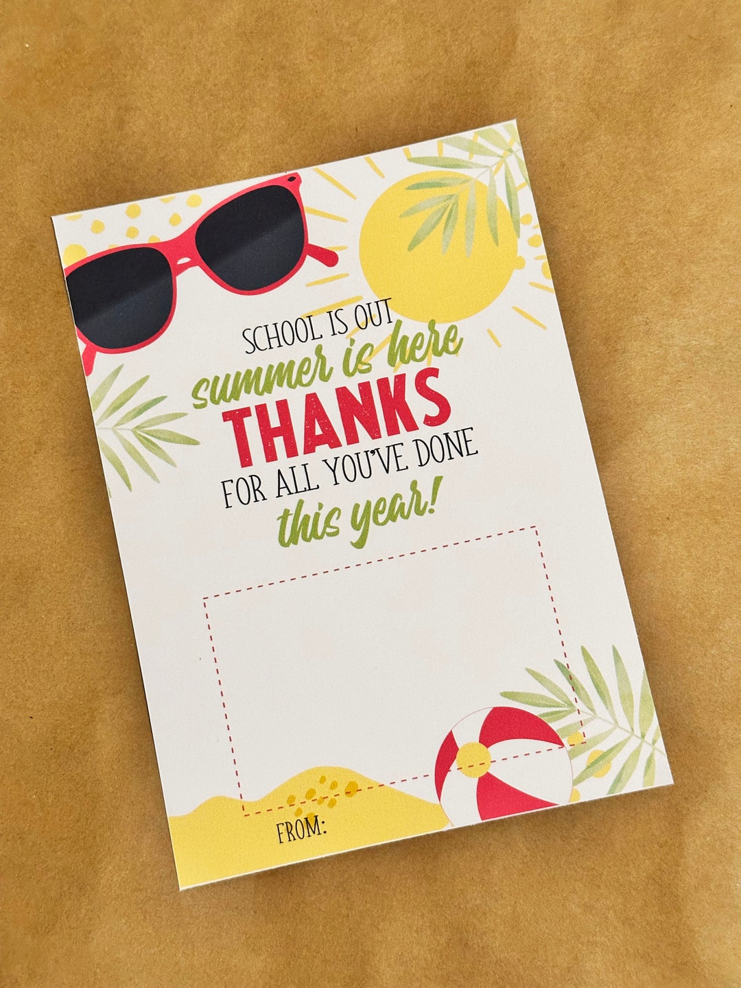 End of School Teacher Appreciation Gift Card 5x7 | Summer Beach Design ...