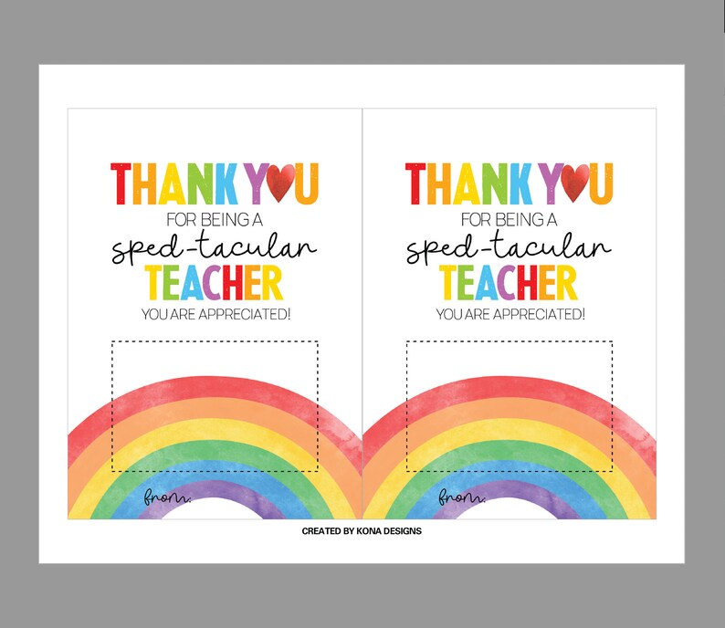 Printable Special Education Teacher Appreciation Gift Card 5x7 | End of ...