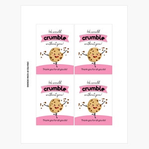 We Would Crumble Without You Gift Tags - Printable Tags - 3x4" Cookie ...