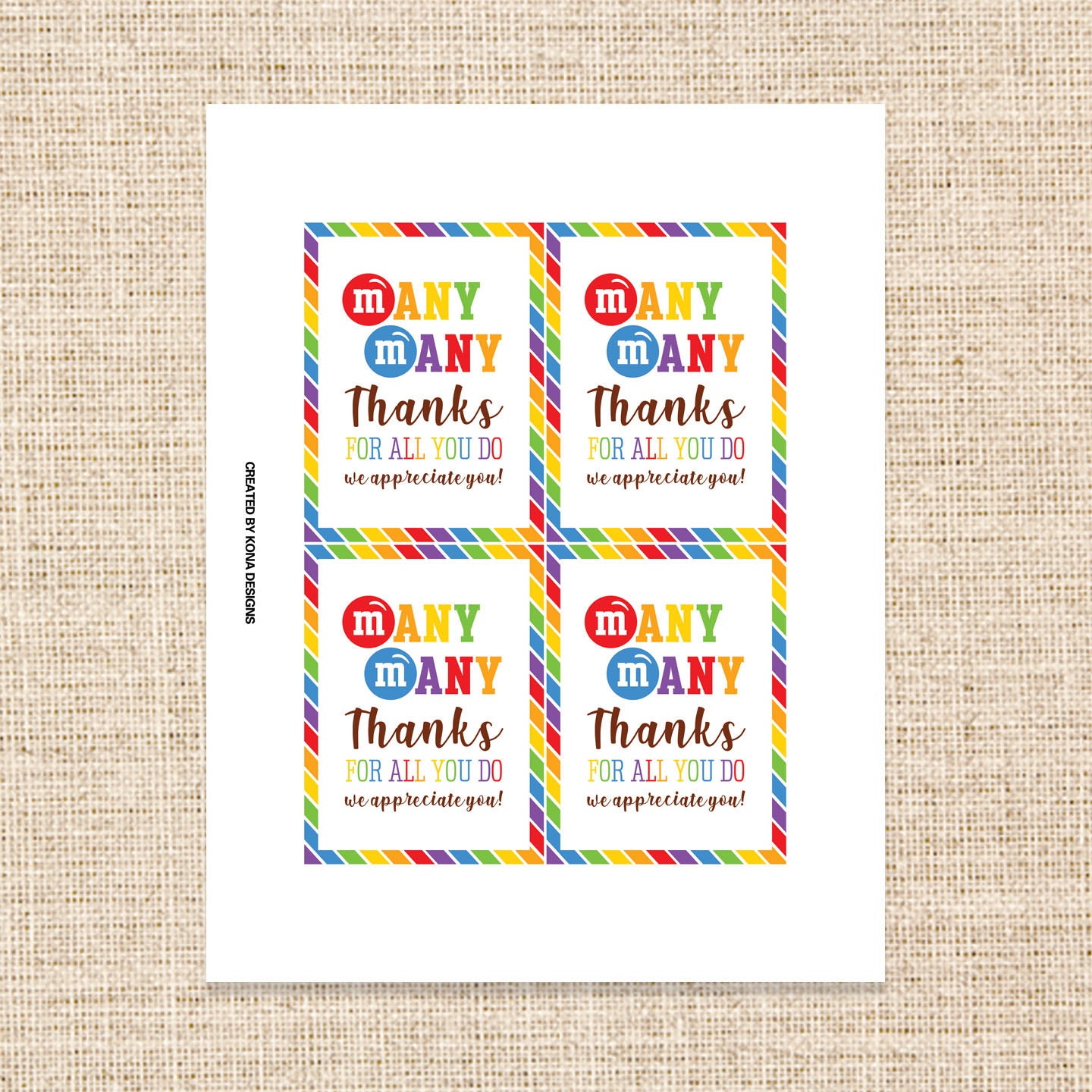 Many Thanks Printable Gift Tag | 3x4 Candy Gift Tag | Thanks for All ...