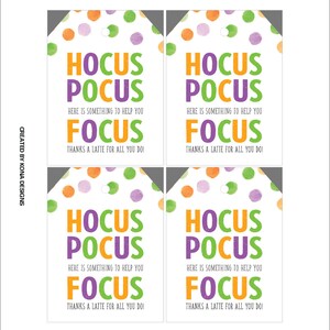 Hocus Pocus Coffee Gift Tag Printable Halloween Gift Tag Thanks a Latte ...