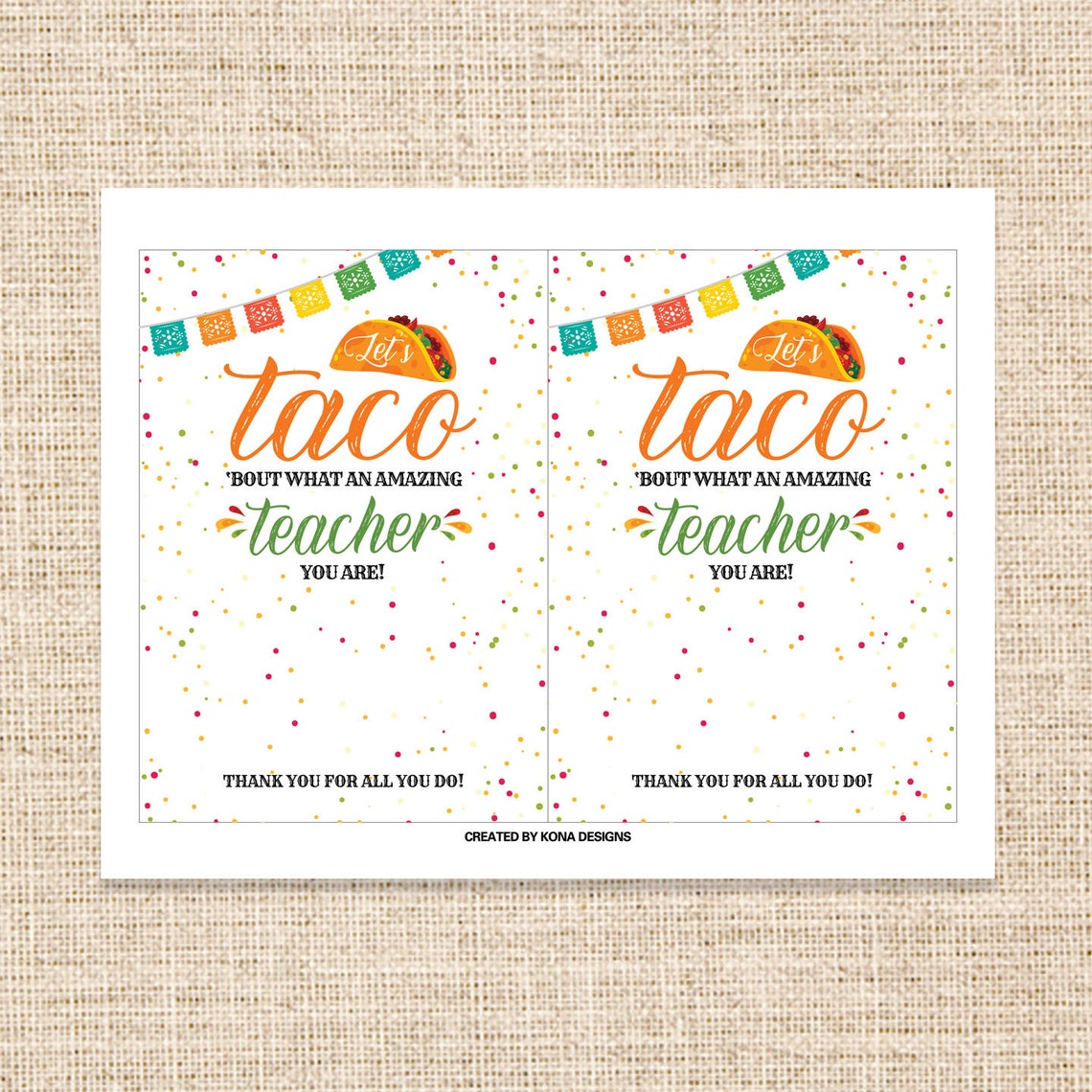 Printable Taco Teacher Gift Card Holder 5x7 Gift Card Holder | Etsy