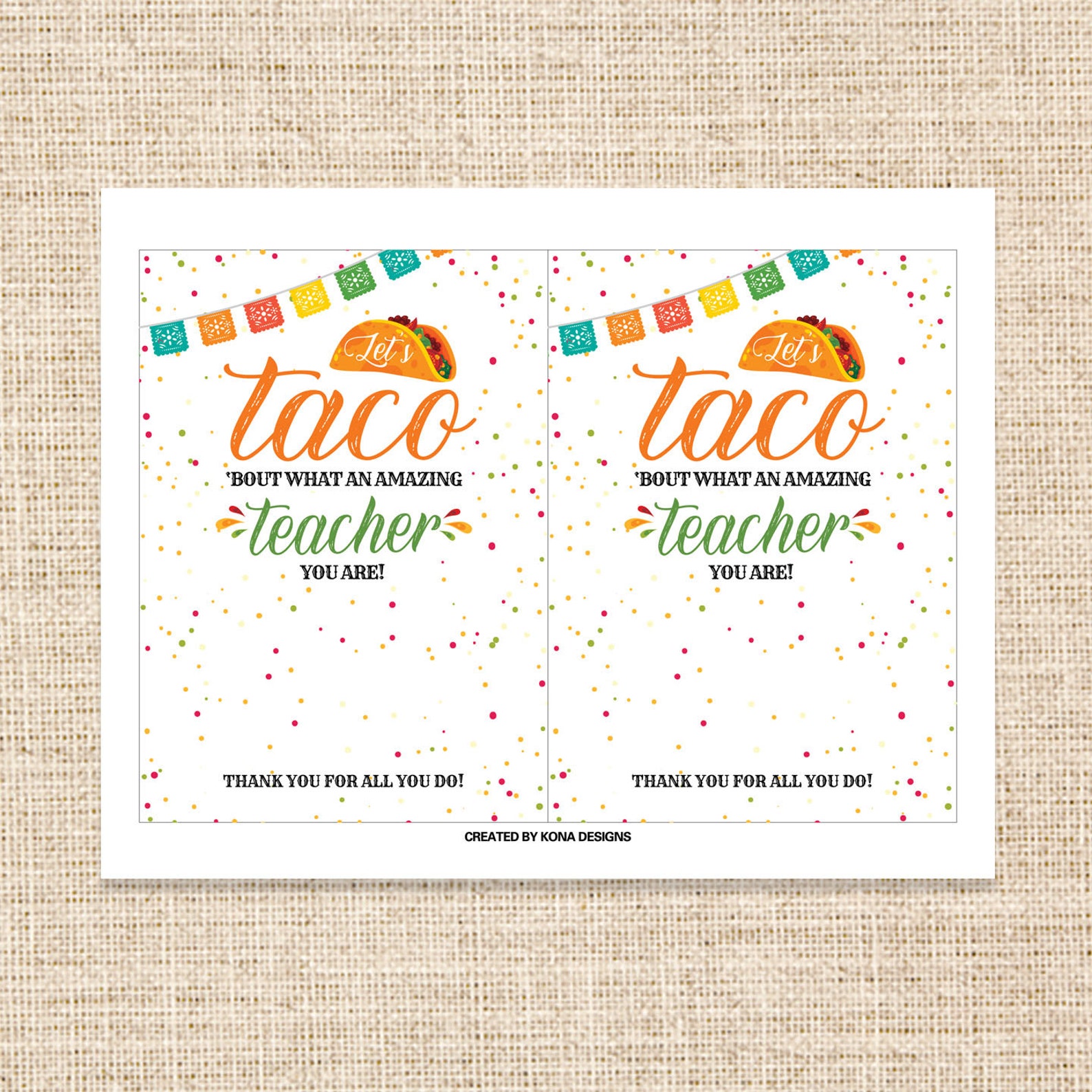Printable Taco Teacher Gift Card Holder 5x7 Gift Card Holder | Etsy