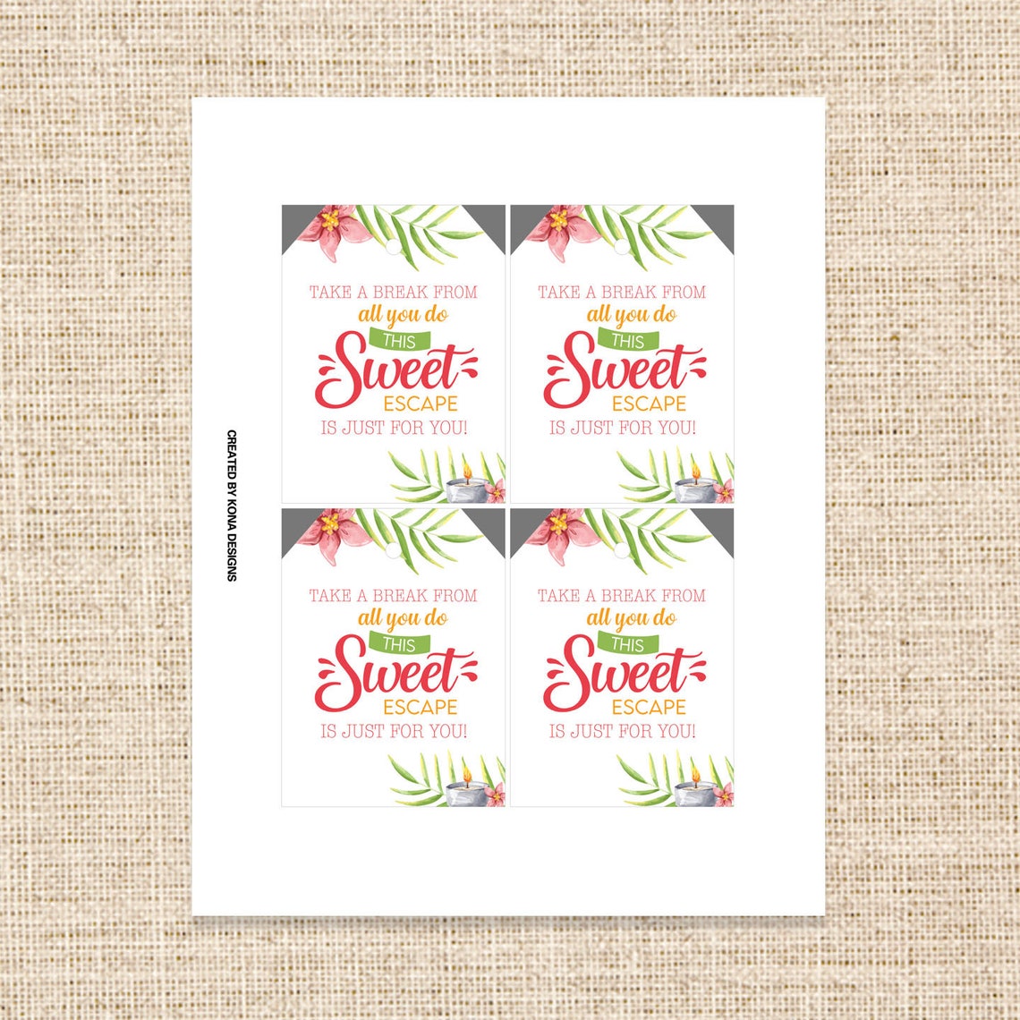 Sweet Escape Tag Spa Gift Tag Spa Theme Gift Tag - Etsy