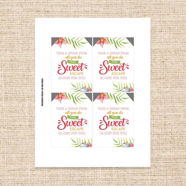 Sweet Escape Tag | Spa Gift Tag | Spa Theme Gift Tag | Pedicure Gift ...