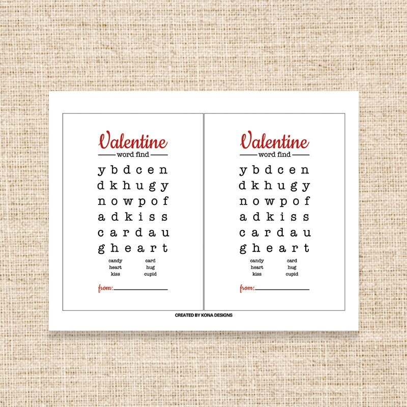 School Valentines Printable Word Find Pencil Gift | Etsy