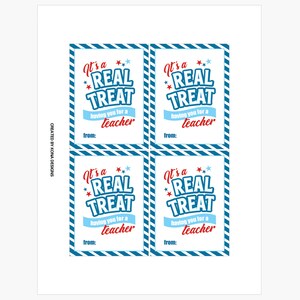 It's a Real Treat Having You for a Teacher - Treat Tag - 3x4 Teacher ...