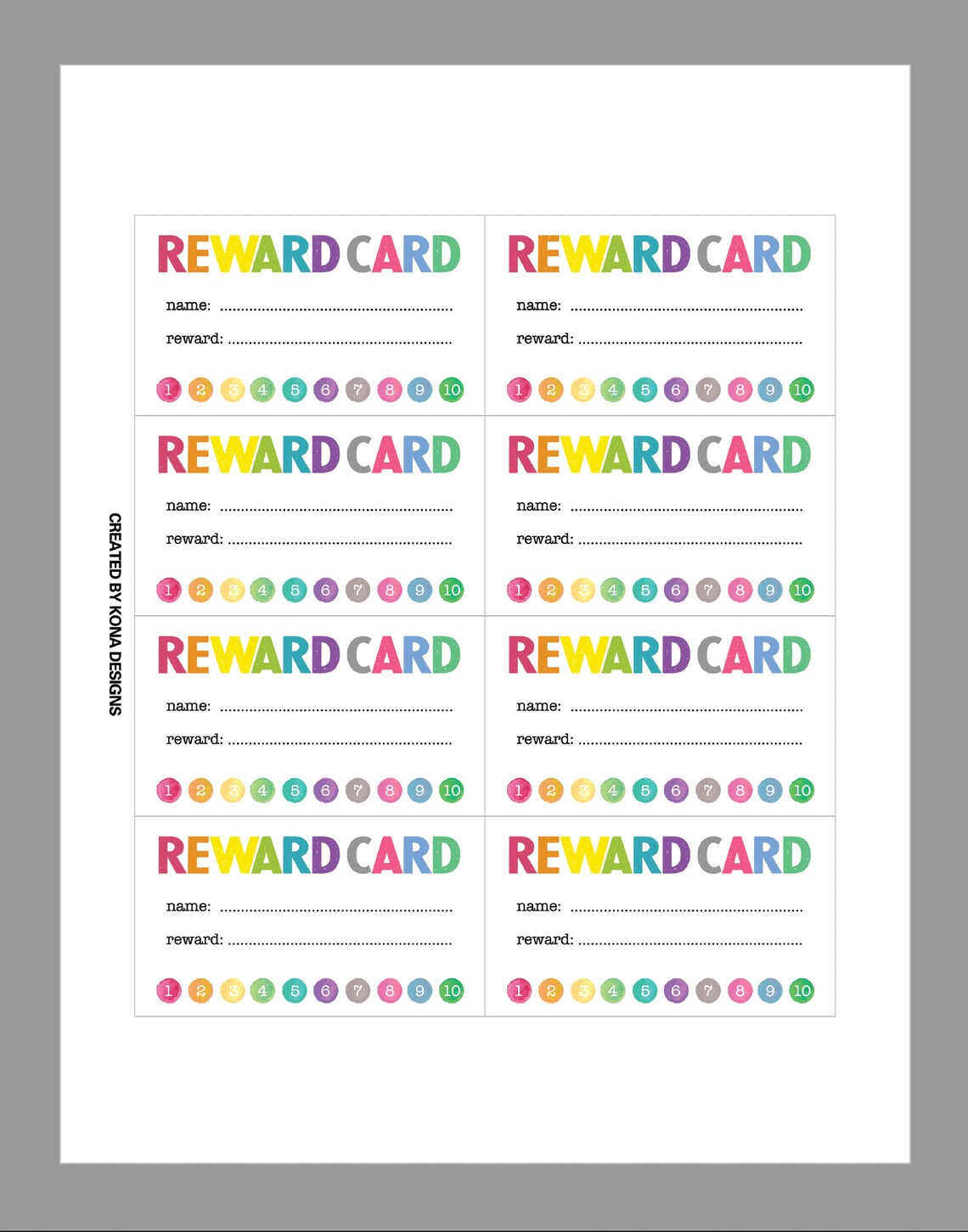 PRINTABLE Reward Cards - Kids Incentive Reward Card With 10 Punches ...