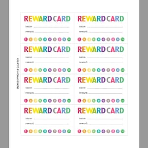 PRINTABLE Reward Cards - Kids Incentive Reward Card With 10 Punches ...