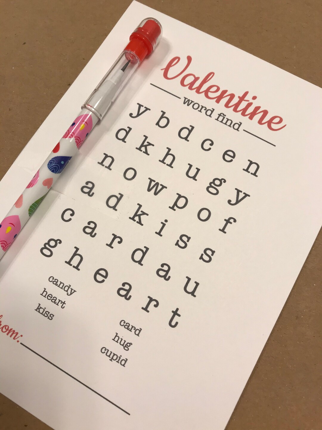 School Valentines Printable - Word Find - Pencil Gift - Valentine's Day ...