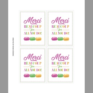 Macaroon Gift Tag | Merci Beaucoup for All You Do | Printable Macaroon ...
