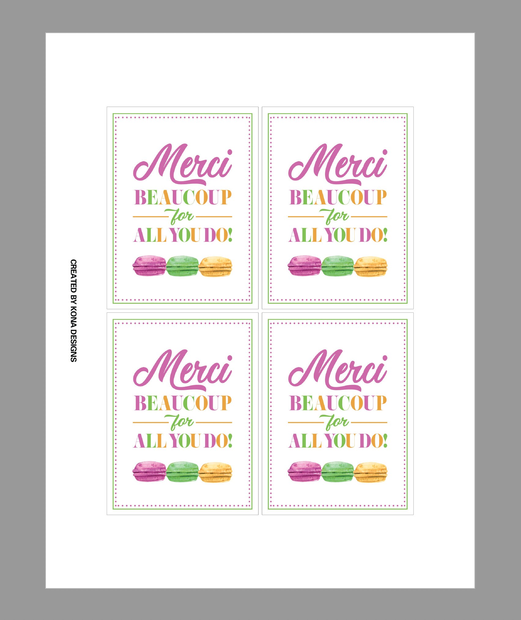 Macaroon Gift Tag | Merci Beaucoup for All You Do | Printable Macaroon ...