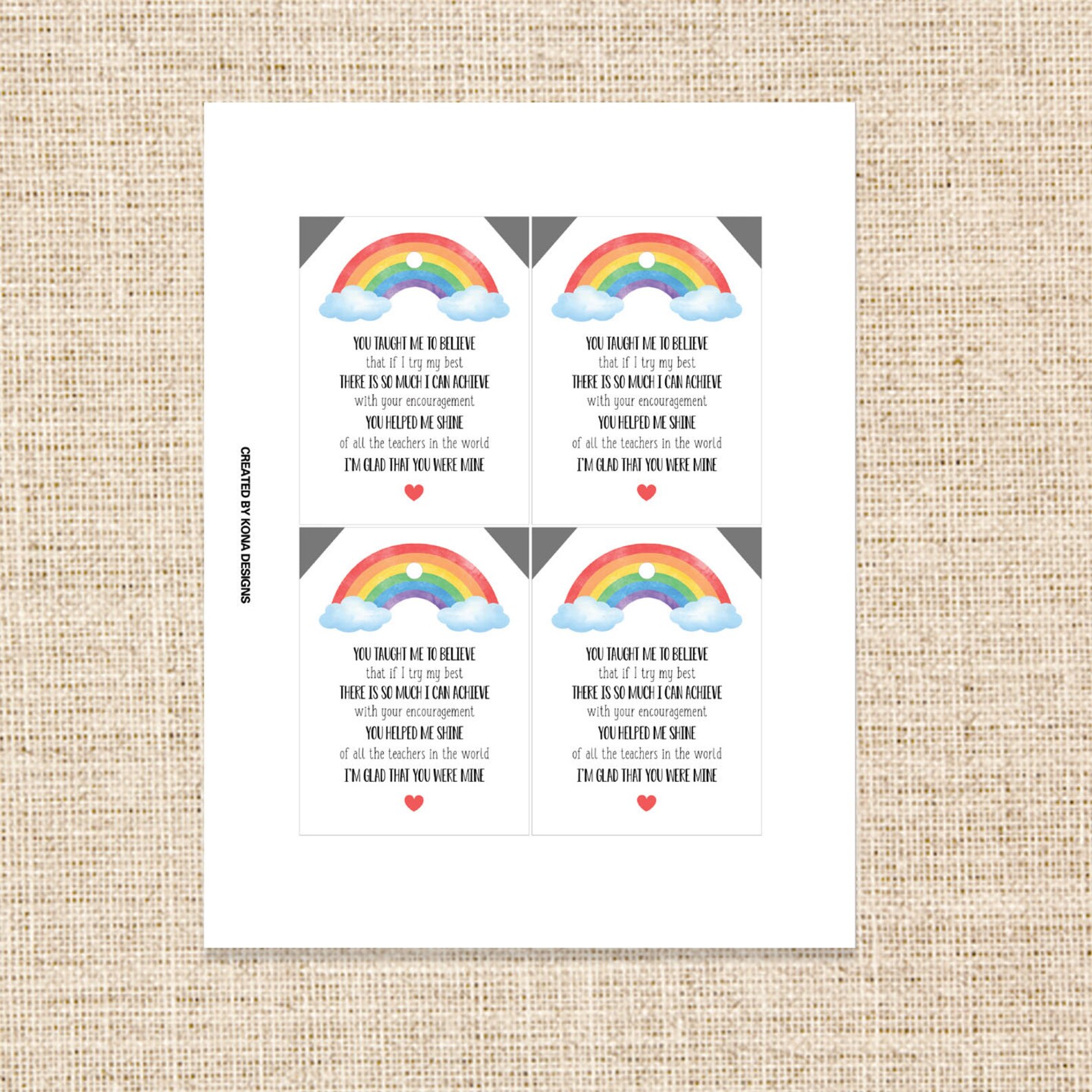 Teacher Appreciation Tag | Rainbow Appreciation Tag | You Taught Me to ...