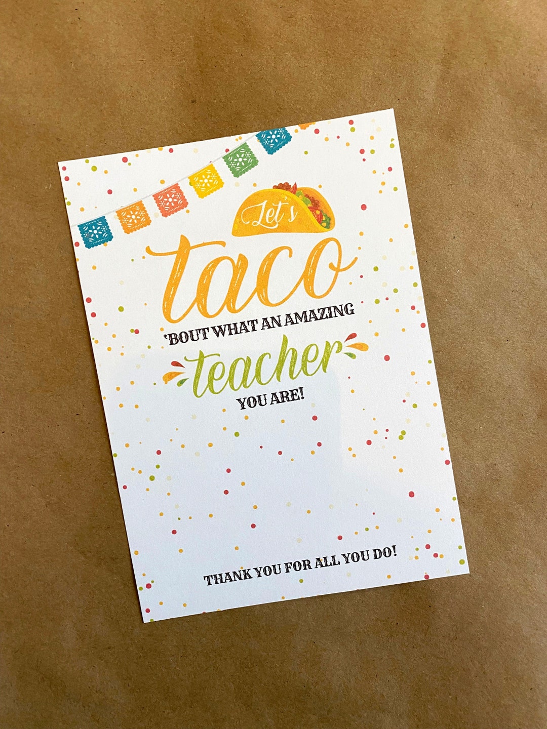 Printable Taco Teacher Gift Card Holder | 5x7 Gift Card Holder for a ...
