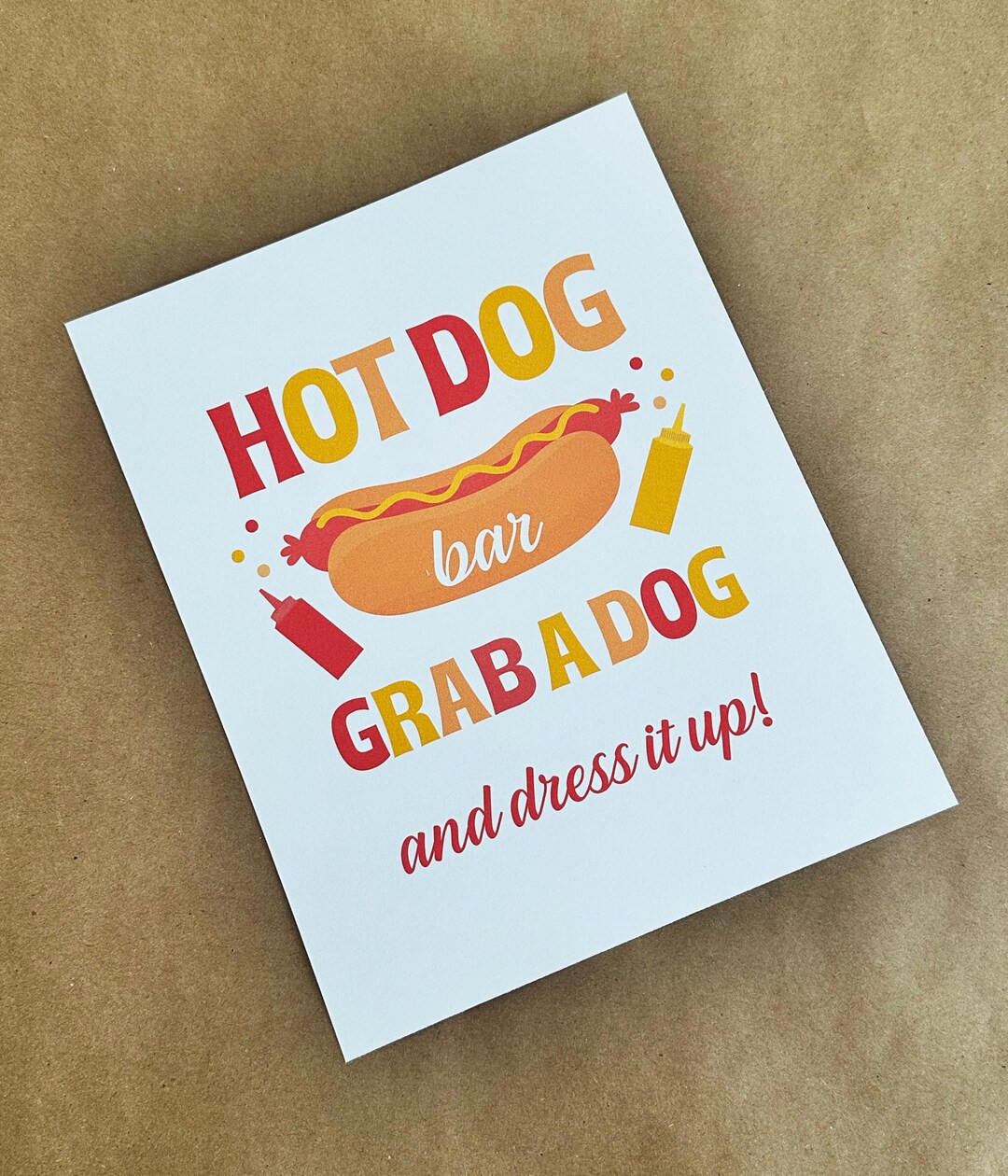 Hot Dog Bar Sign - 8x10 - Printable Hot Dog Bar Sign for Parties - Hot ...