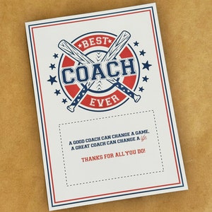 Best Coach Ever Gift Card 5x7 Printable Gift Card for Coach Baseball ...
