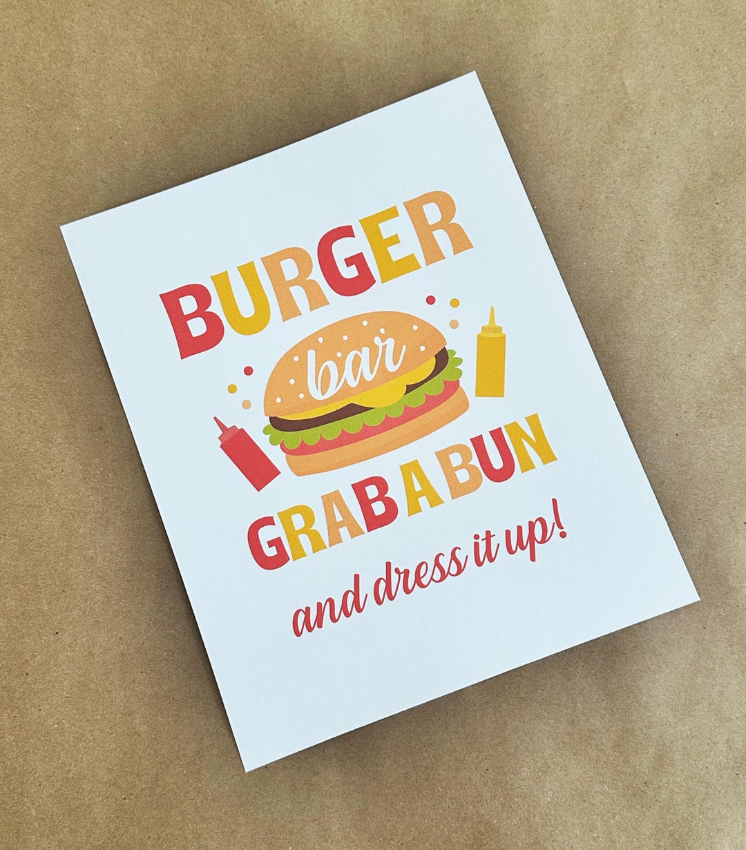 Hamburger Bar Sign - 8x10 - Printable Hamburger Sign for Parties ...