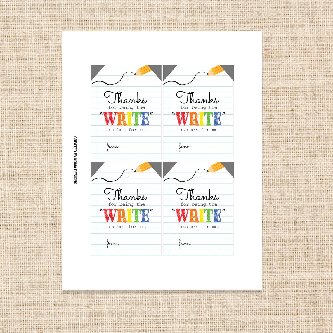 Thanks for Being the WRITE Teacher for Me - Printable Gift Tags for ...