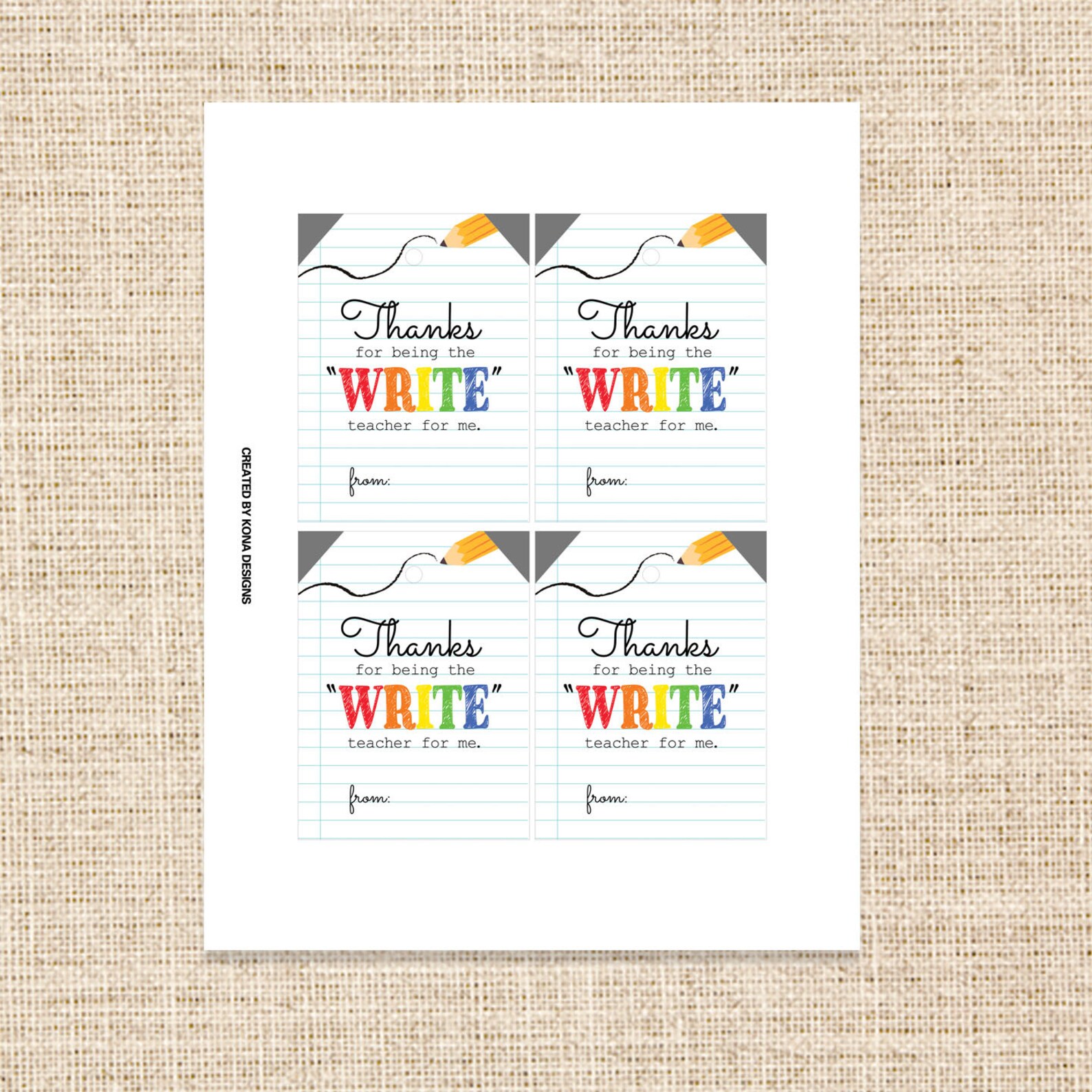 Thanks for Being the WRITE Teacher for Me - Printable Gift Tags for ...