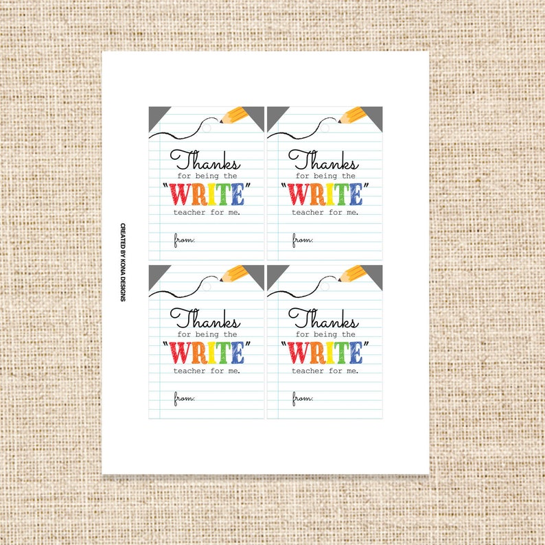 Thanks for Being the WRITE Teacher for Me Printable Gift - Etsy
