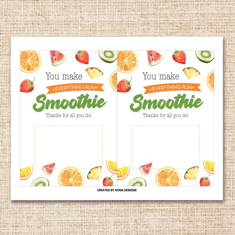 Smoothie Gift Card Holder | Printable Gift Card Holder | 5x7 You Make ...