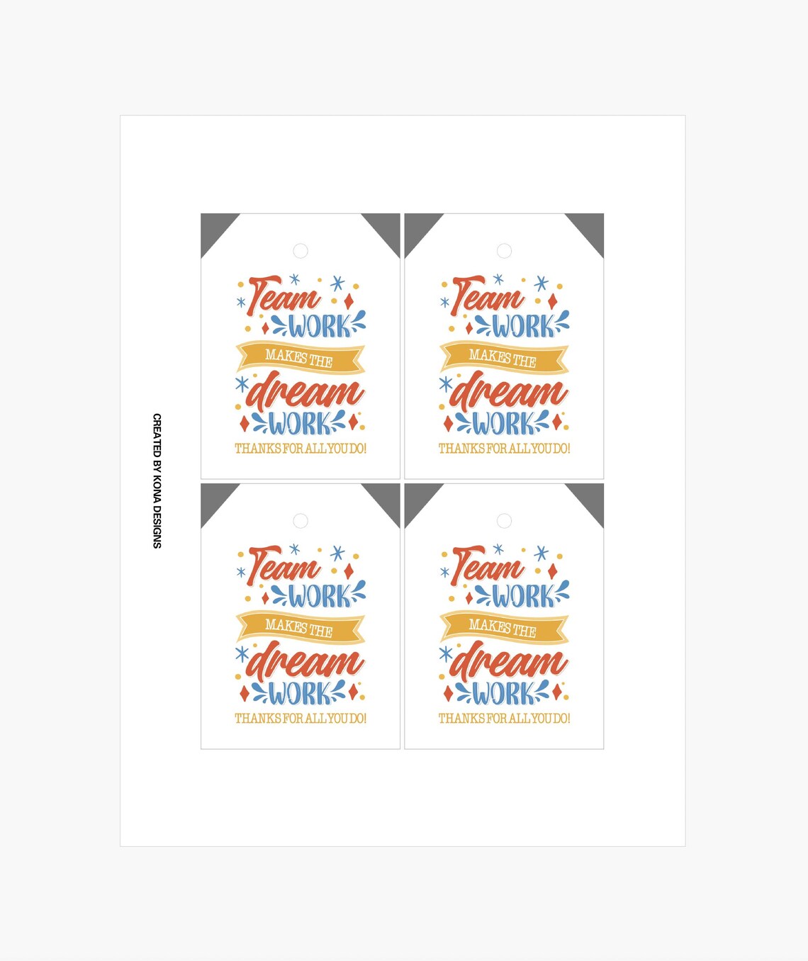 Team Work Makes the Dream Work | Co-worker Gift Tag | Printable Gift ...