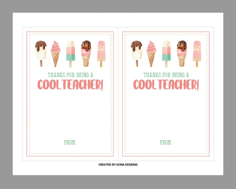 Cool Teacher Gift Card Holder - Ice Cream Gift Card 5x7 - Thanks for ...