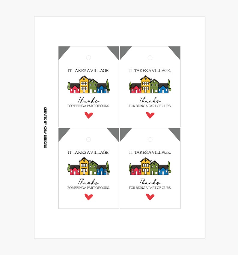 It Takes a Village Gift Tag - Printable Tags - 3x4" Child Care Tags ...