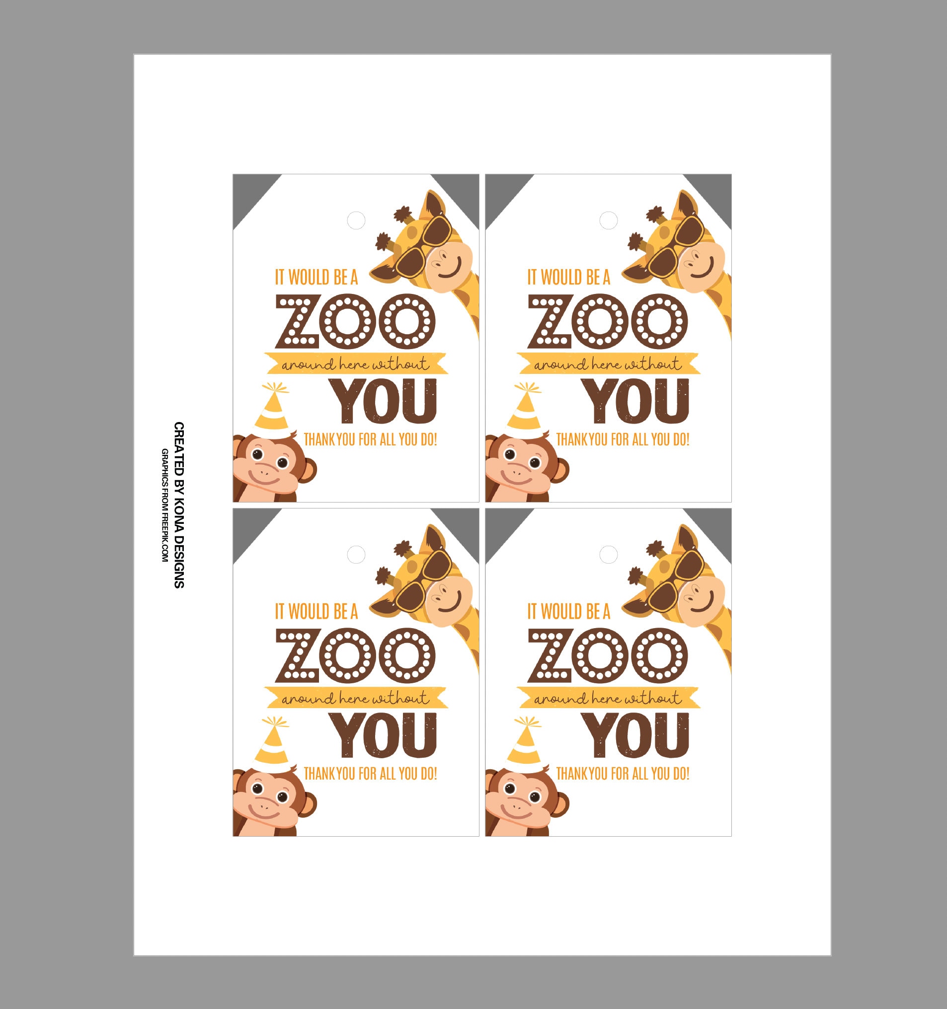 Zoo Printable Appreciation Tag | It Would Be a Zoo Around Here Without ...