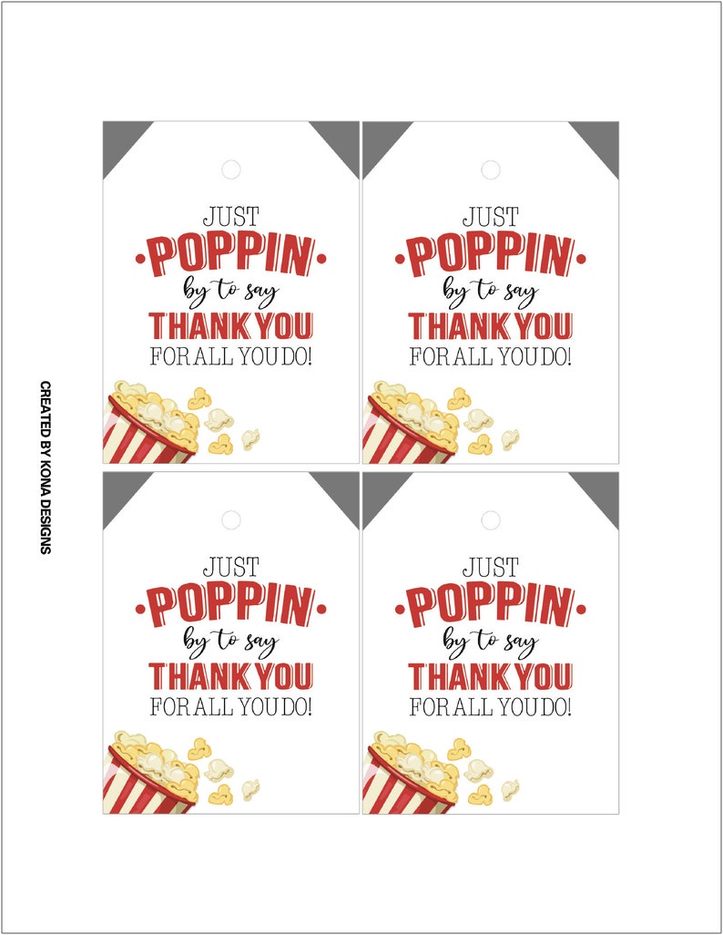 Printable Popcorn Tag Popcorn Thank You Gift Tags Poppin - Etsy