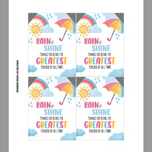 Teacher Appreciation Tag | Rain or Shine Appreciation Tag | Teacher ...