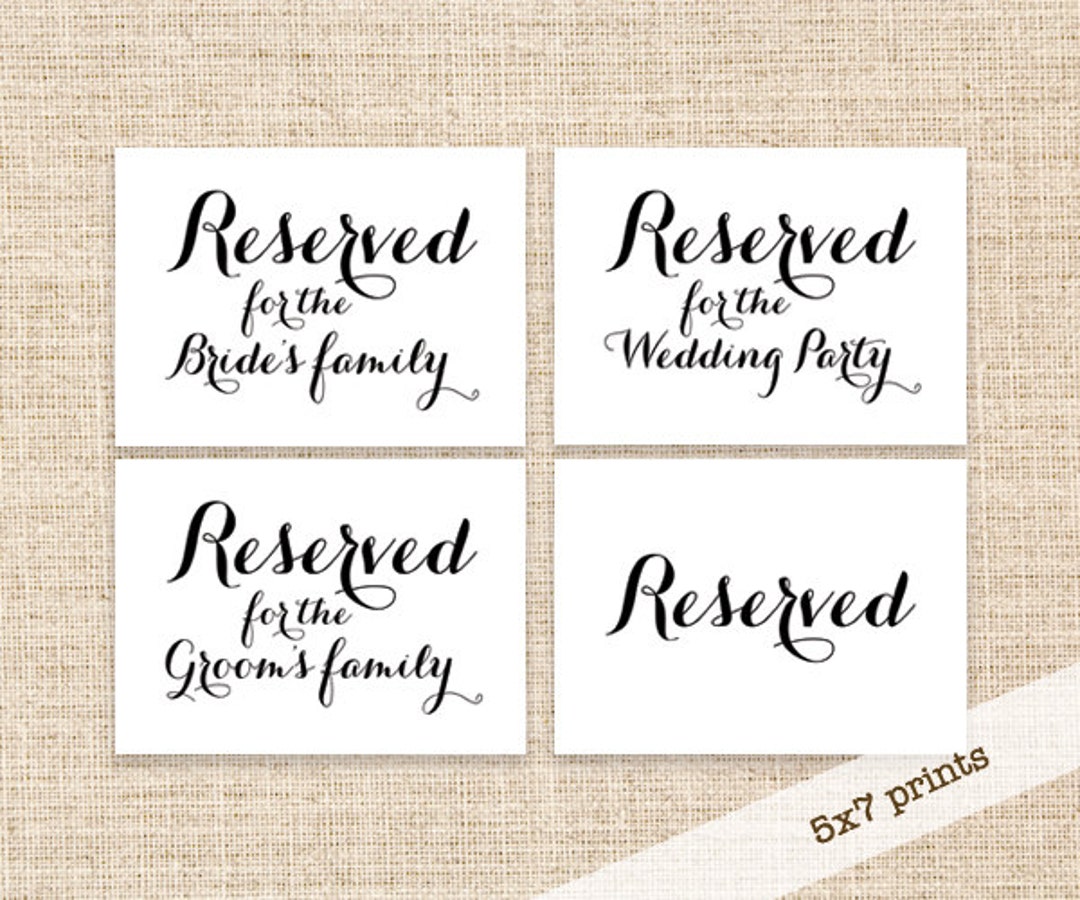 Reserved Wedding Sign - Printable Bride's Family Reserved Sign - Groom ...