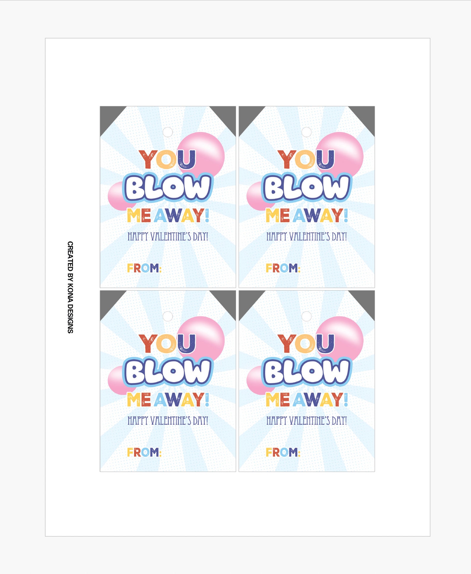 Printable Blow Tags | Valentine Sucker Tags | School Valentine | Kid's ...