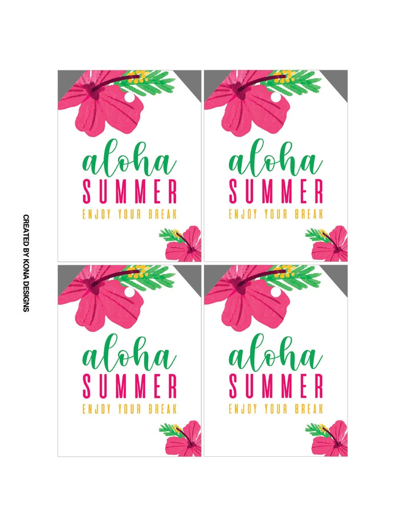 Aloha Summer Gift Tag | Printable End of Year Summer Tag | Aloha Summer ...