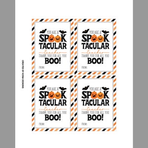 Halloween Gift Tag | You Are a Spooktacular Teacher | Printable ...