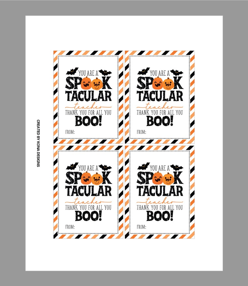 Halloween Gift Tag | You Are a Spooktacular Teacher | Printable ...