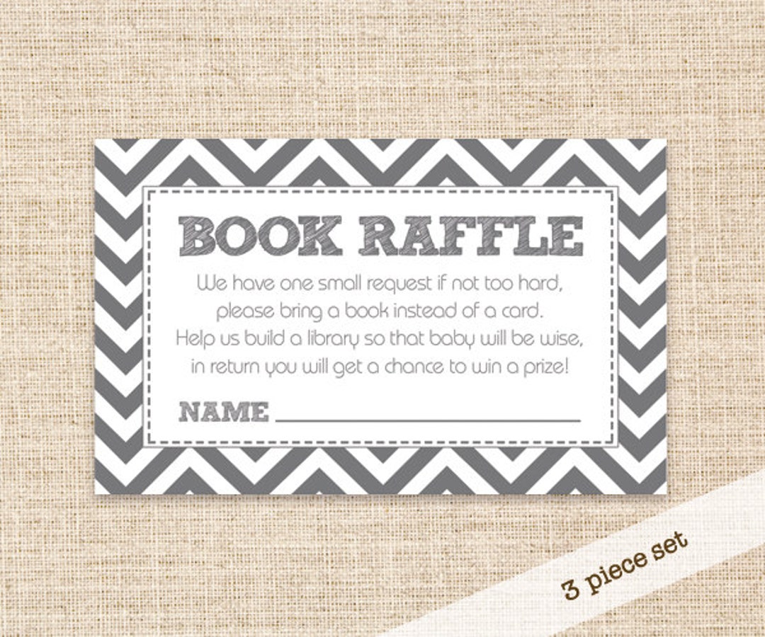 Grey Chevron Book Raffle Ticket for a Baby Shower - Book Raffle Game ...