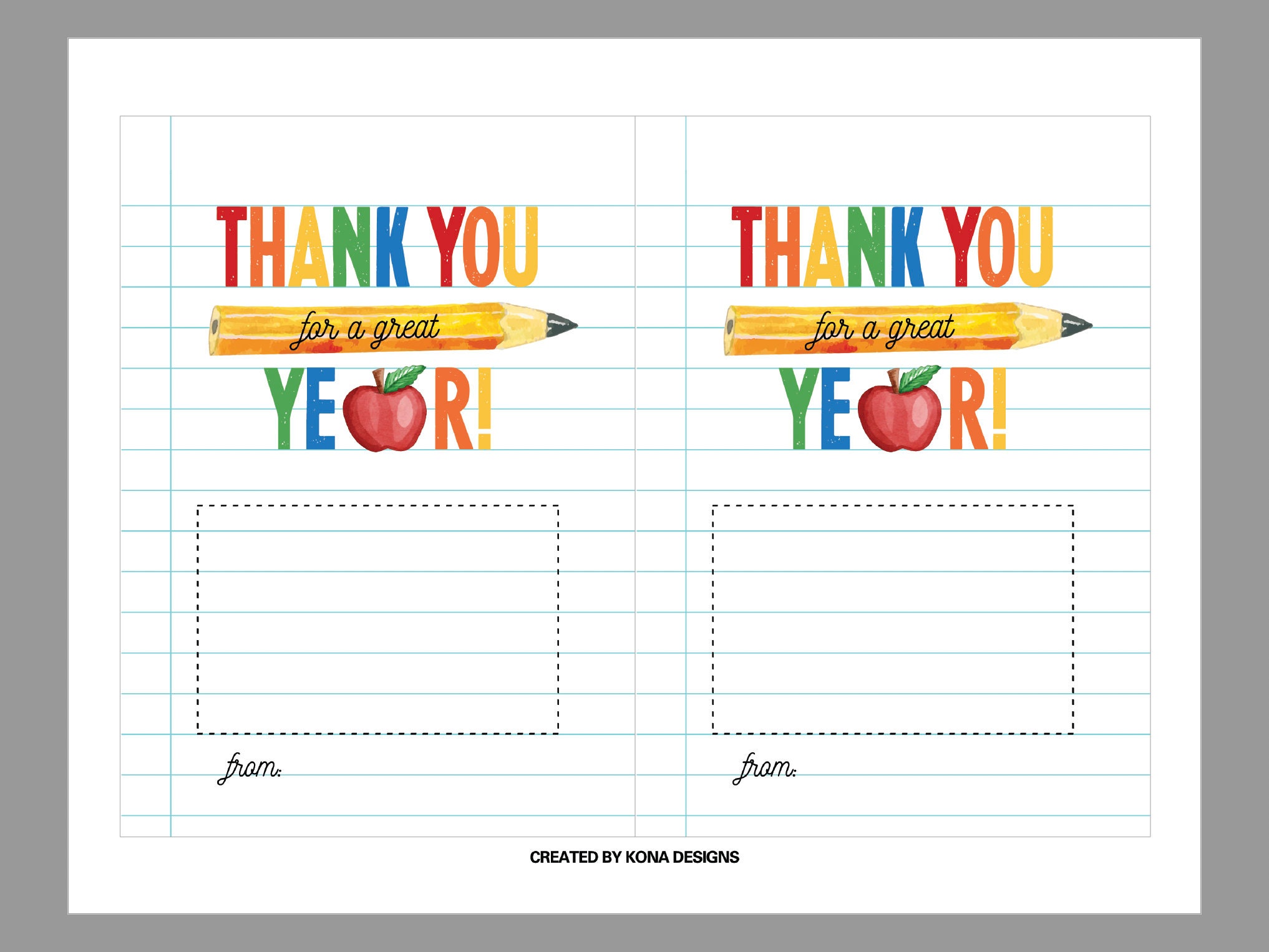 Printable Teacher Appreciation Gift Card 5x7 | Thank You for a Great ...