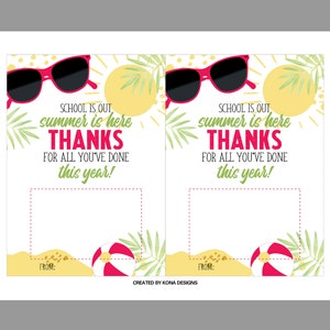 End of School Teacher Appreciation Gift Card 5x7 | Summer Beach Design ...