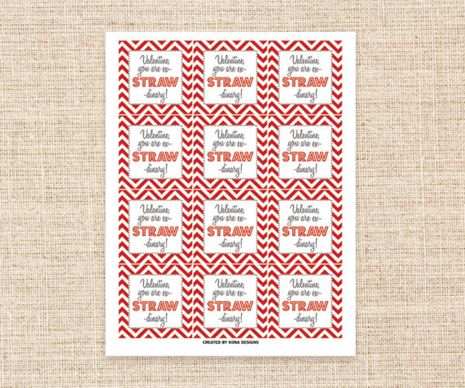 Printable Valentine's Straw Gift Tags - Valentine, You Are ...