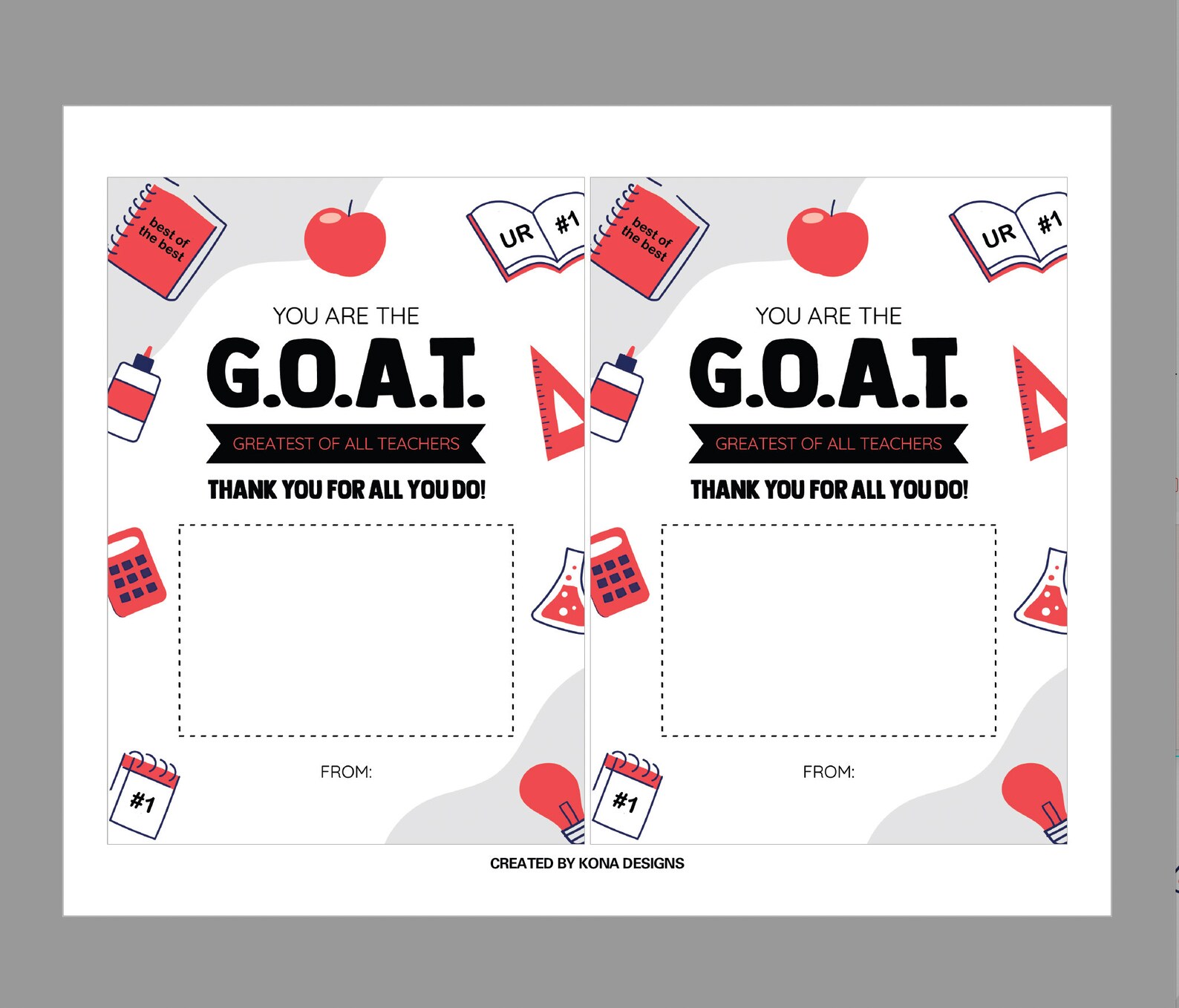 G.O.A.T. Teacher Appreciation Gift Card 5x7 Greatest of All Teacher ...